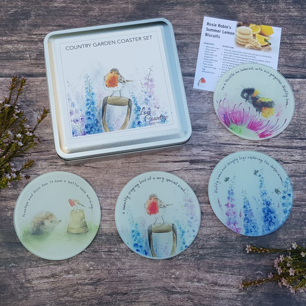 Country Garden Glass Coaster Set & Biscuit Tin - Love Country by Sarah ...