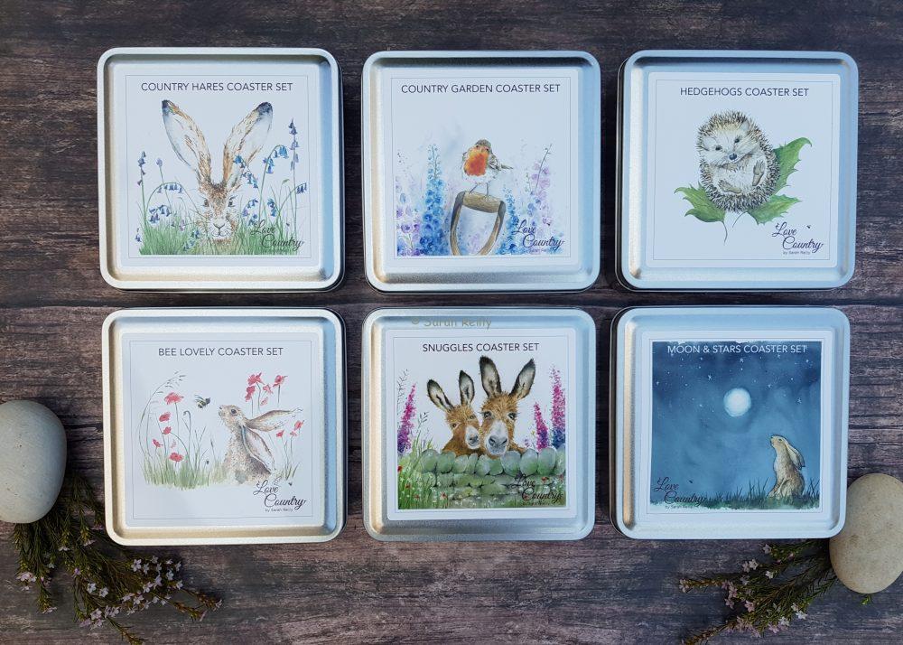 Glass Coaster Set & Biscuit Tin - Love Country by Sarah Reilly
