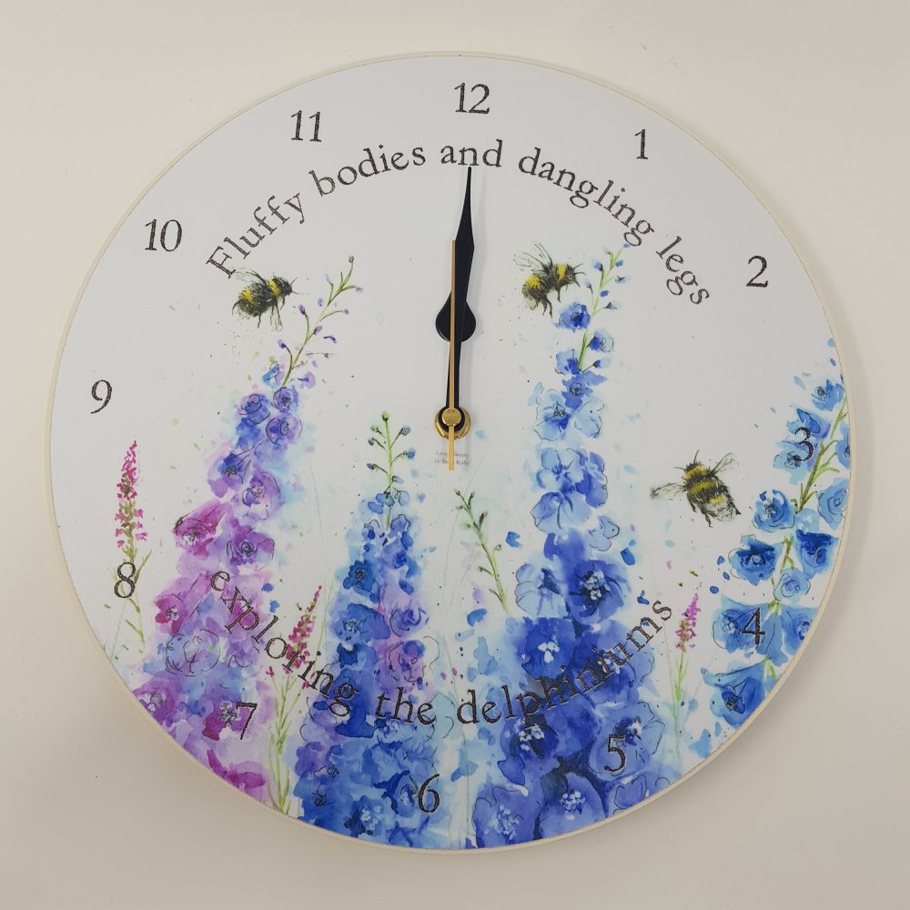 Dangling in the Delphiniums Wall Clock - Love Country by Sarah Reilly